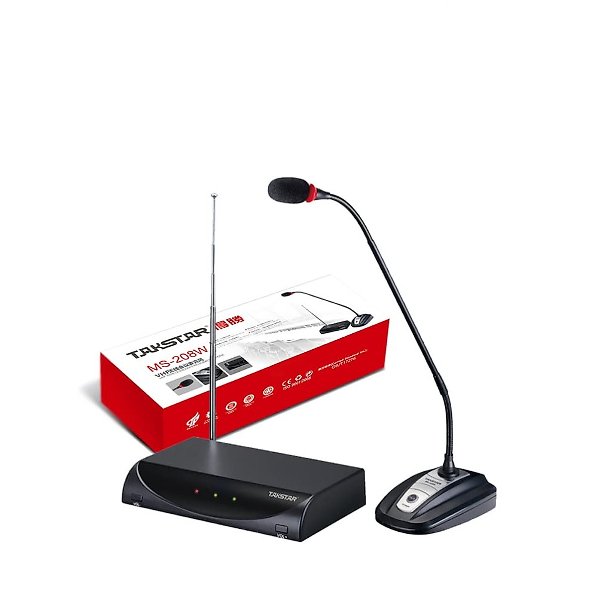 Takstar MS-208W VHF Wireless/Wired Professional Conference Microphone System, Gooseneck Table Desktop Cardioid Condenser Microphone for Meeting, Church, Live Presentation, Speech