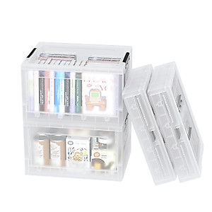 Ortodayes 30 Liter Plastic Foldiable Storage Box, Collapsible Bins with Lid Set of 4, Clear