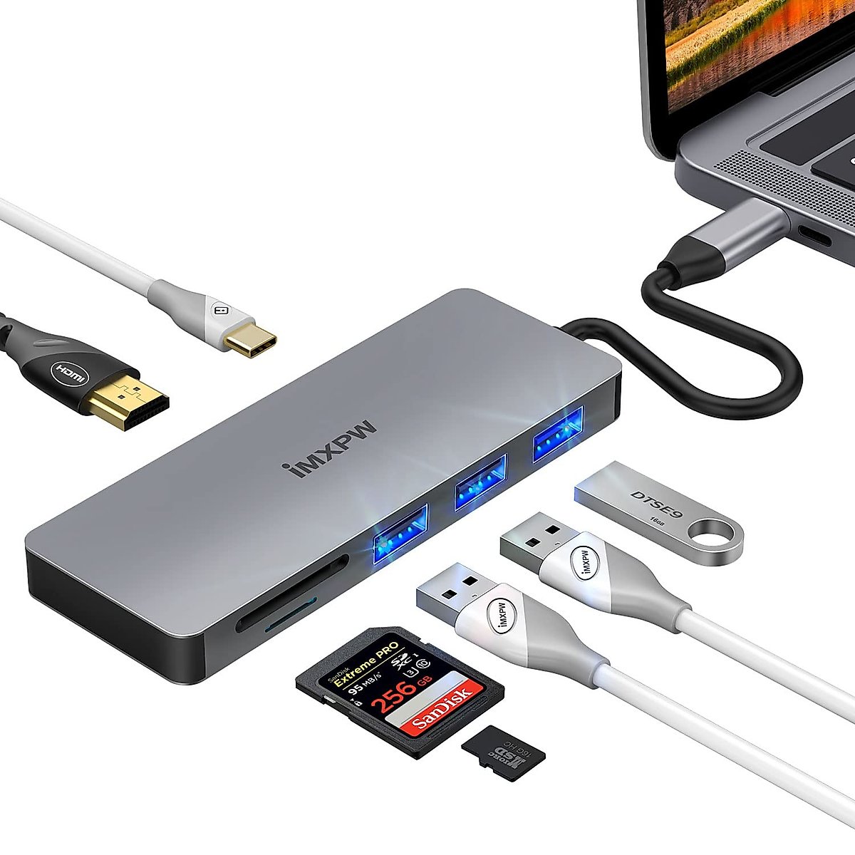 USB C to HDMI Adapter, 7 in 1 USB-C Hub Multiport Adapter with 4K HDMI, 100W PD, USB 3.0/2.0 Port, SD/Micro SD Card Reader, Portable Docking Station for MacBook Pro/Air/iPad/Dell XPS/Nintendo Switch