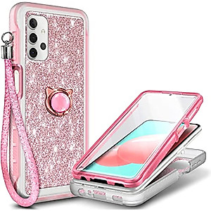 NGB Supremacy Compatible with Samsung Galaxy A23 4G/5G Case, Full Body Protection with [Built-in Screen Protector] Ring Holder/Wrist Strap, Slim Fit Shockproof Bumper Durable Cover (Rose Gold)
