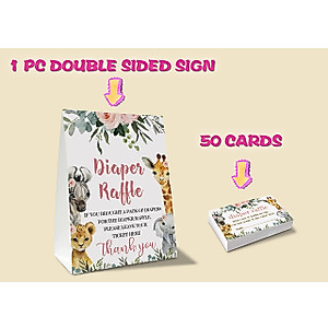 Yuansail Diaper Raffle Tickets For Baby Shower, Jungle Animal Themed Cards, Party Favors For Baby Showers Game Cards, 1 Sign & 50 Cards Per Pack – (bb002-niaobu)