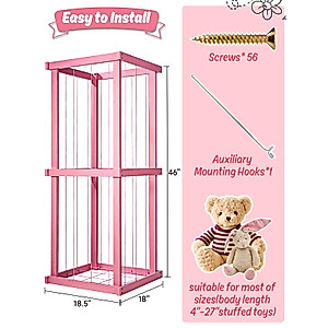 Feidyns Zoo Stuffed Animal Storage Wood, Extra Large Stuffed Animal Toy Zoo Storage Stuffed Animal Zoo Storage Holder Standing with Nets for Nursery Play Room Bedroom, Pink