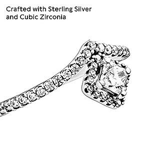 Pandora Jewelry Square Sparkle Wishbone Cubic Zirconia Ring in Sterling Silver, Size 6