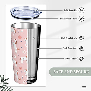 20 Oz Tumbler with Lid and Straw, Cartoon Cute Horse Flower Pink Insulated Tumbler Stainless Steel Cups, Personalized Coffee Tumbler Travel Mug Water Bottle