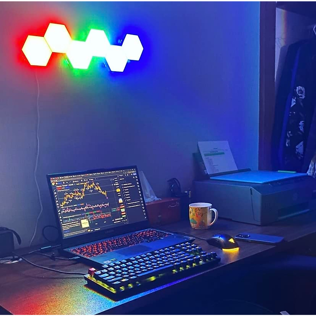 Hexoglow Hexagon LED Lights - Premium Set of Hexagon Wall Lights “6 PCS“ Remote Control and Touch Sensitivity, RGB Lighting, Aesthetic Room Decor, Perfect for Gaming Room and Living Room