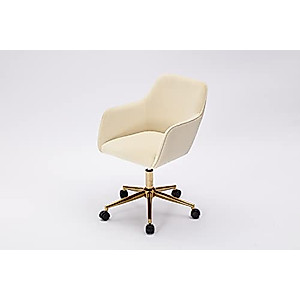 Modern Swivel Home Office Chair,Velvet Upholstered Computer Chair Desk Chair Comfortable Office Chair Adjustable 360° Swivel Office Desk Chair with Golden Base & Wheels for Home Office (Beige)