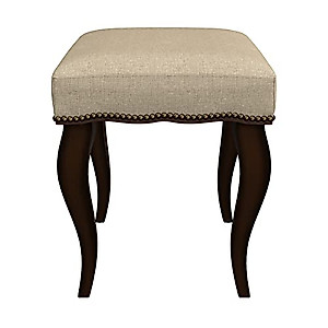 Hillsdale Furniture Hamilton Backless Vanity Stool, Burnished Oak Wood and Ivory Upholstery with Nail Head Trim