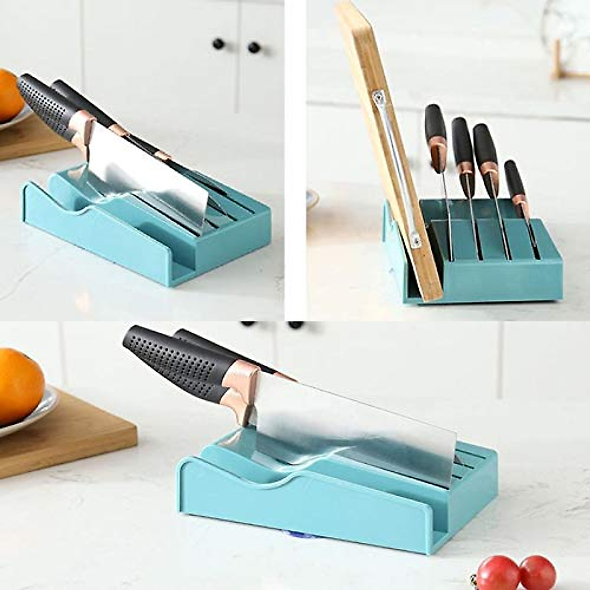 CUJUX 4 Slot Knife Rack Kitchen Drainer Chopping Cutting Board Holder Storage Organize K1MF（Without knife） (Color : A)