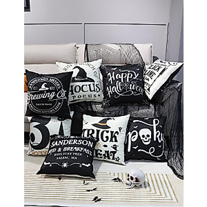 Halloween Decorations Pillow Covers Double-Side Printing 18x18 Set of 4 Halloween Decor Indoor Outdoor Hocus Pocus Farmhouse Saying Halloween Decorative Cushion Cases Spider Web Cat Skull Home Decor