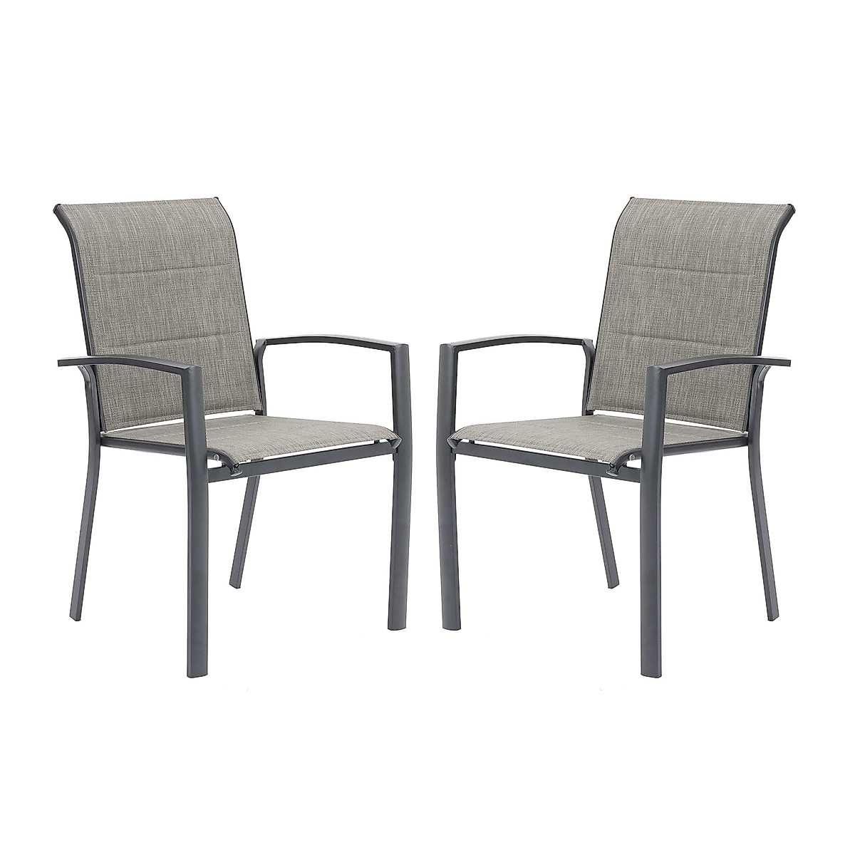 VICLLAX Patio Dining Chairs Set of 2, Outdoor Stackable Padded Textilene Fabric Chairs with Metal Frame for Lawn Garden Backyard Deck, Grey Frame