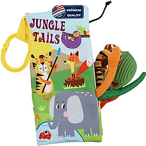 bebe mondo Jungle Baby Book Toys,Baby Books 0-6 Months,Touch and Feel Crinkle Cloth Books for Babies Infant Toys 0-3-6-12-18 Months,Interactive Infant Sensory Soft Toys,Shower Baby for Boys Girls