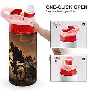 Stainless Steel Water Bottles Mountain Bike in The Evening Travel Water Cups with Handle And Silicone Straw Drinking Cup with Leak Proof Lid Thermo Travel Mug for Women Men