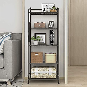 GHQME 5 Tier Metal Standing Shelf Space Saver, Storage Tower Rack for Kitchen Bathroom, Storage Shelving Unit Organizer, Outdoor Flower Stand (Black, 5-Tier)