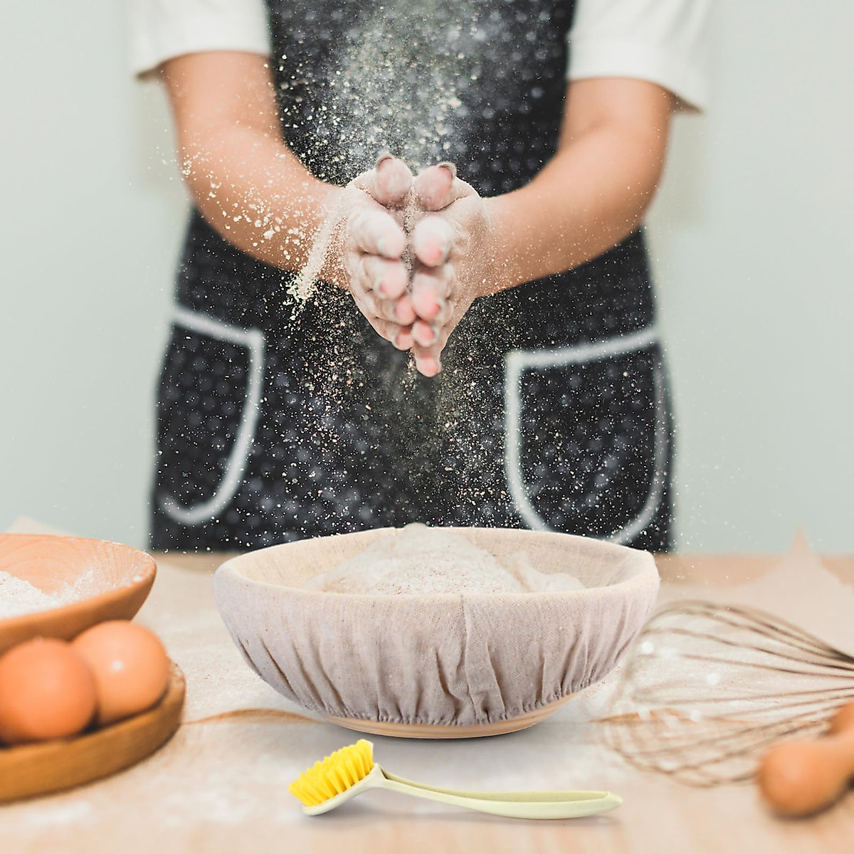 Thyle 2 Pack 9 Inch Banneton Bread Proofing Basket Set Round Rattan Sourdough Bread Baking Supplies with Liner Silicone Bread Sling Bread Making Supplies Tools Scraper Kit Bread Lame with Blades Brush