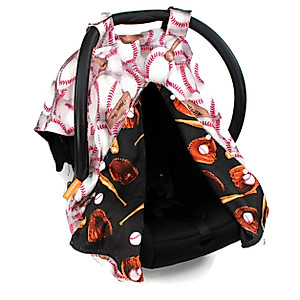 Dear Baby Gear Deluxe Reversible Car Seat Canopy, Custom Minky Print, Baseball Bat Glove