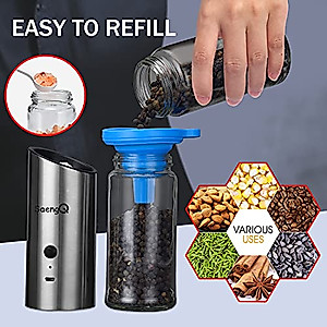 Gravity Electric Salt and Pepper Grinder Set of 2,USB Rechargeable Kitchen Electric Pepper Mill with Adjustable Grinder and LED Light,Tall Glass Salt and Pepper Grinders Refillable