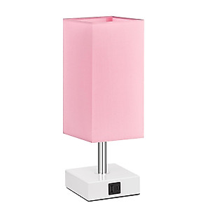 Ambimall Touch Control Table Lamp with 2 USB Charging Ports, 3 Way Touch Lamps Beside Desk, Nightstand Lamp for Bedrooms Living Room, Pink Shade with White Base, LED Bulb Included(Pink)