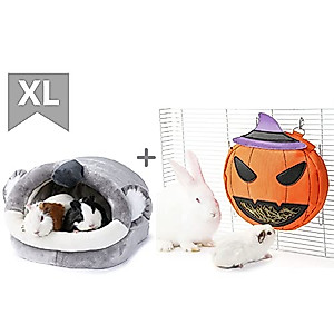 JanYoo Warm Bunny Bed for Rabbits Outdoor Cage & Rabbit Hay Feeder Halloween