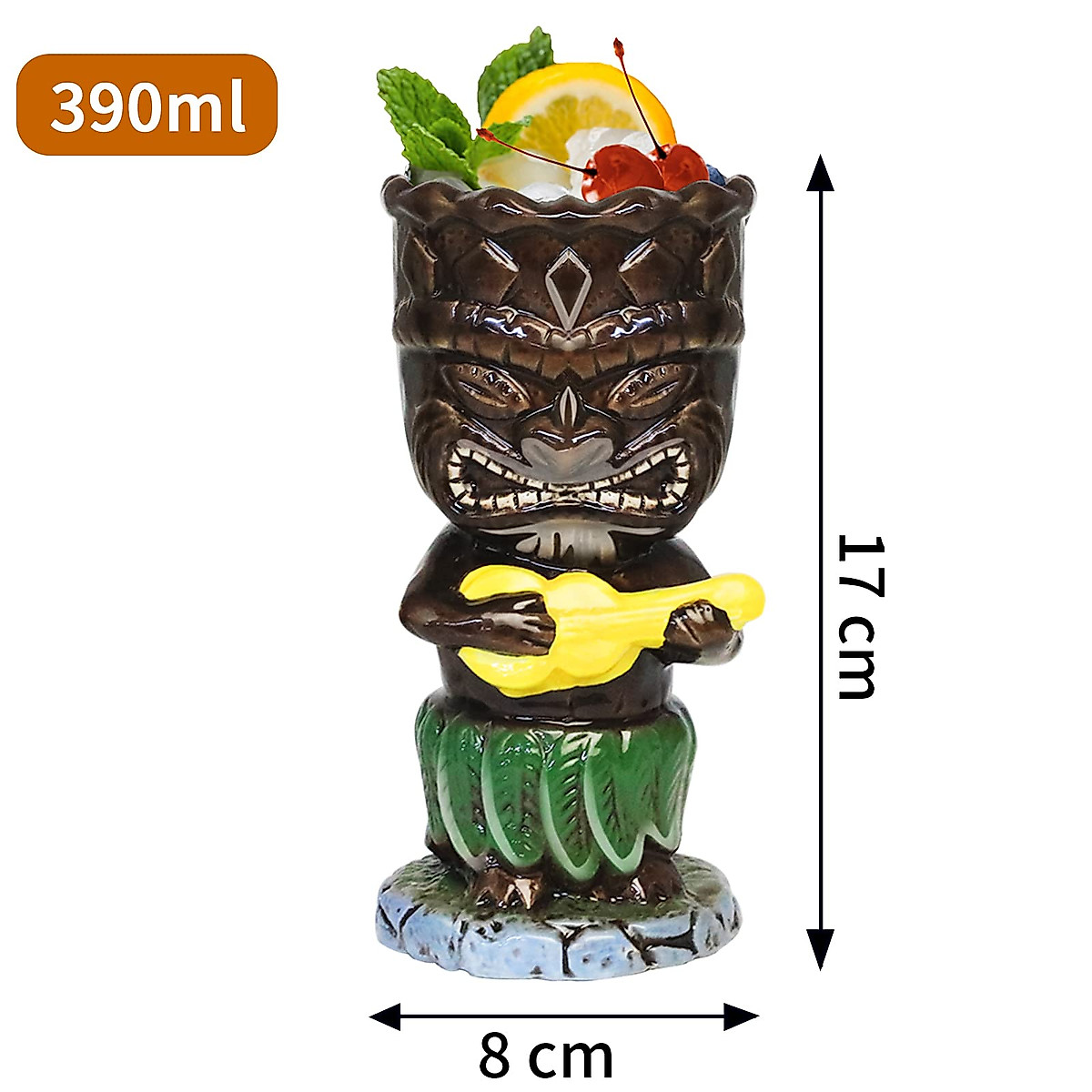 SuproBarware Tiki Mugs, 300ml Cocktail Glasses Set Colourful Ceramic Cocktail Cups Hawaiian Party Decoration for Exotic Party