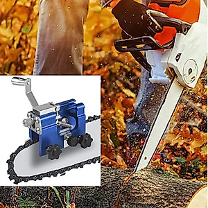 JEIKUYIA Chainsaw Sharpener, Hand-Cranked Chainsaw Sharpener Kit, Suitable for Various Chain Saws and Chainsaws, for Logging Workers, Garden Workers, with 3 Pcs Grinding Head (Large,Blue)