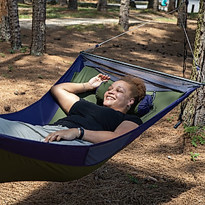 ENO Skyloft Hammock - 1 Person Portable Hammock - for Camping, Hiking, Backpacking, Travel, Festival, or The Beach - Navy/Olive