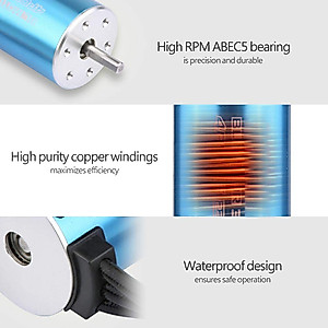 Drfeify RC Waterproof Motor, 4 Pole 12 Slot 3674 2250/2650KV Brushless Motor for RC Off-Road Car(2650KV Motor + 120A ESC + Heatsink)