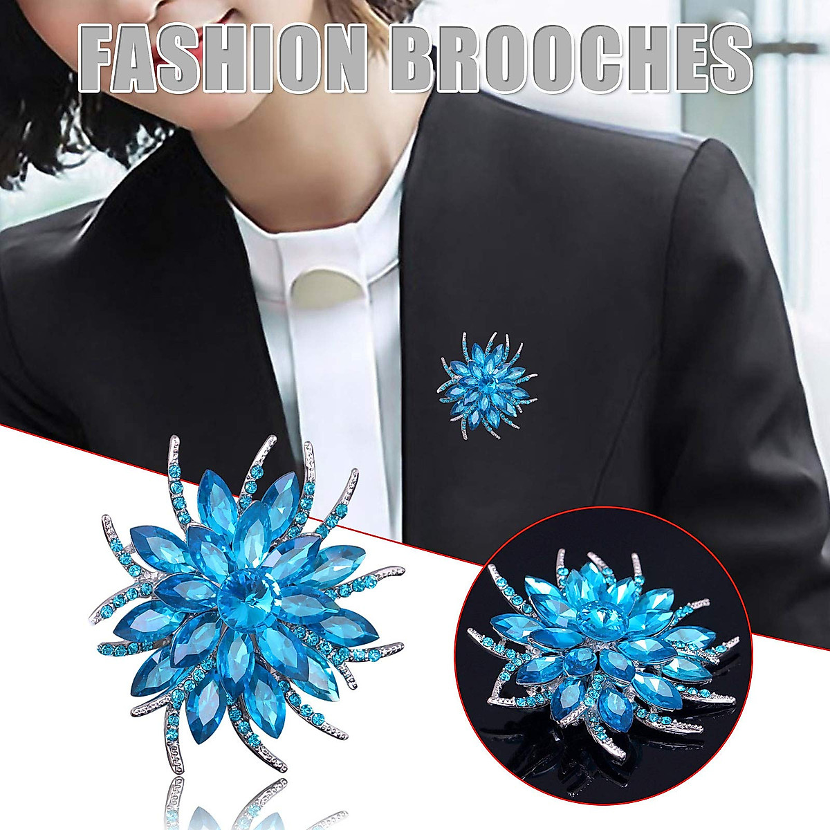 Three Colors Gold Plated Rhinestone Crystal Bouquet Flower Scarf Pin & Brooch Cute Pin Set (Blue, One Size)