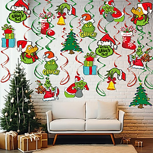 Grinch Party Decoration Merry Christmas Grinch Hanging Swirl Ceiling Decor Grinchmas Birthday Party Supplies 44 Pcs