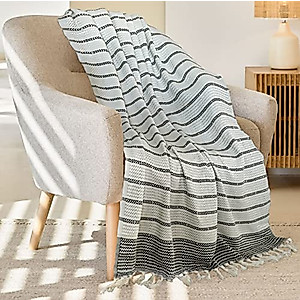 Premium Boho Throw Blanket fringe Decorative Light Weight 100% Cotton |40”x71”| for Bed Chair Couch Sofa Outdoor Farmhouse Rustic Decor Turkish Throw Evil Eye Beach Bath Spa Yoga Picnic (Black White)
