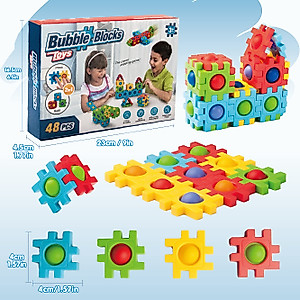 Push Bubble Fidget Toys,Building Blocks Play Set,Puzzle Game with Popping Sound Silicone Sensory Toy,Anxiety Stress Reliever,Brain Teaser Fidget Toys for Kids Teens Adults Autism ADHD (48PCS)