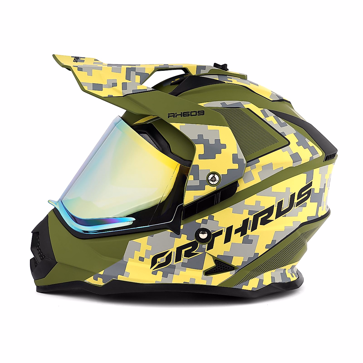 Orthrus DOT certified Dual Sport MultiCam Adventure Motorcycle Helmet UV protected visor for Snowmobile ATV Dirt Bike Off Road (Halo,S)