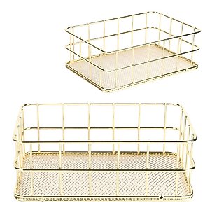 Wire Mesh Basket, Golden Iron Storage Basket Multifunctional Wire Mesh Desktop Storage Organizer for Home (S)
