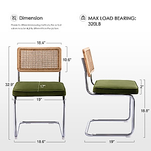 Zesthouse Dining Chairs Set of 4, Velvet Accent Chairs with Natural Cane Back & Stainless Chrome Base, Modern Mid Century Breuer Designed Chairs, Upholstered Rattan Dining Room Kitchen Chairs