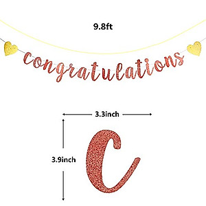 Congratulations Banner-Shimmering Rose Gold Letters & Gold Symbol-Hanging Paper Sign Decorations for Graduation, Achievement Party Celebrations, Happy Wedding, Retirement, Bridal Shower, Baby Shower