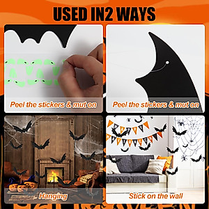 Hanging Bats Halloween Decoration Outside, Plastic Large Flying Bats with Glowing Eyes, Hanging, pasting Two Ways,Halloween Outdoor Tree Yard Porch Decoration Supplies(18 Pcs)