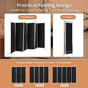 Nightcore 6 Ft Room Divider, 6 Panel Folding Wall Divider, Freestanding Partition with Adjustable Foot Pads, Perfect Privacy Screen for Home Office (Black)
