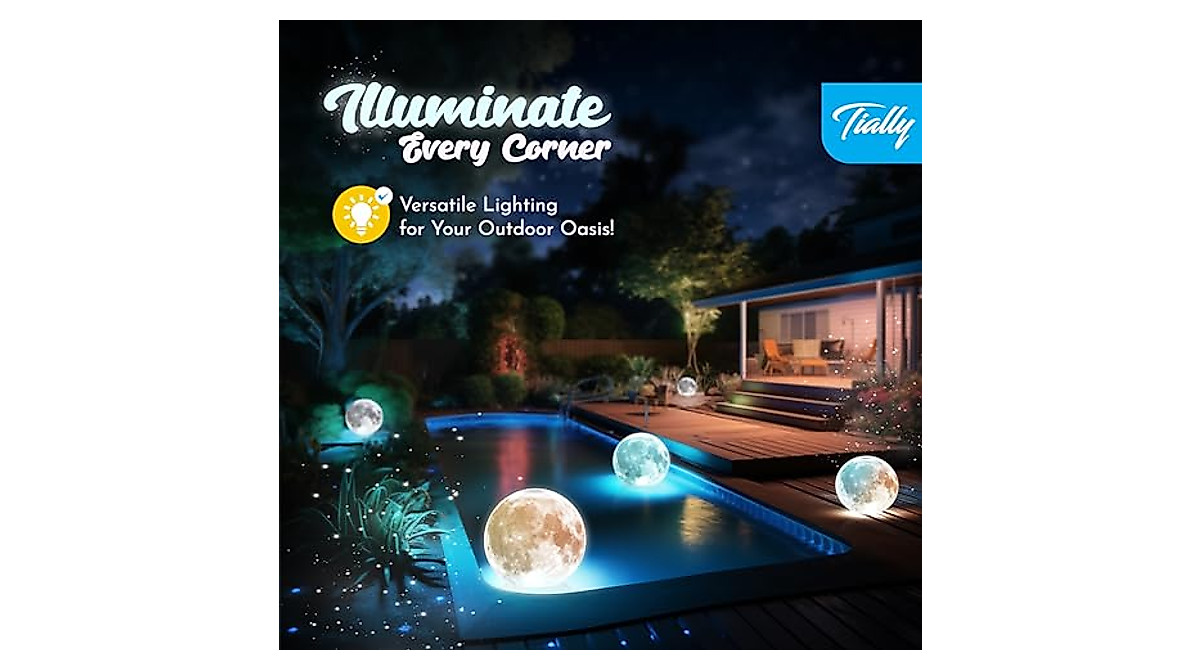Full Moon Solar Floating Pool Lights - 14" LED Glow Balls