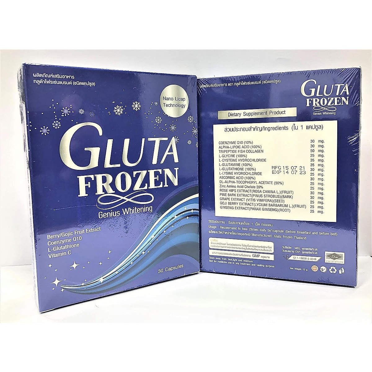 3 envelopes Frozen Collagen Whitening x10 Glutathione 10000 mg Reduce acne Freckles Melasma Aura Whitening Lightening Skin anti-aging Lightenin Skin Reduce Acne Hair Nails 1 envelopes : 60 Softgels