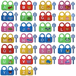 YECEN Alphabet Learning Lock Letter Combination-with 26 Locks, 26 Keys Montessori Preschool Alphabet Learning Game ABC Learning Educational Toys