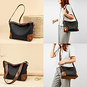 TarsaMult Hobo Bags for Women Soft Faux Leather Shoulder Crossbody Ladies Purses and Handbags Fashion Large Bucket Tote Bag(6140 Black)