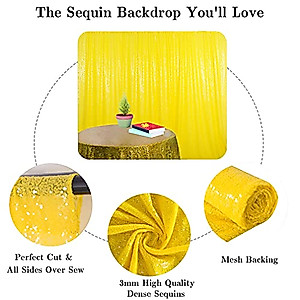 Partisout Sequin Backdrop Curtain 4ftx7ft Sequence Backdrops Party Glitter Background Sparkle Wedding Photo Shimmer Curtains (Yellow)