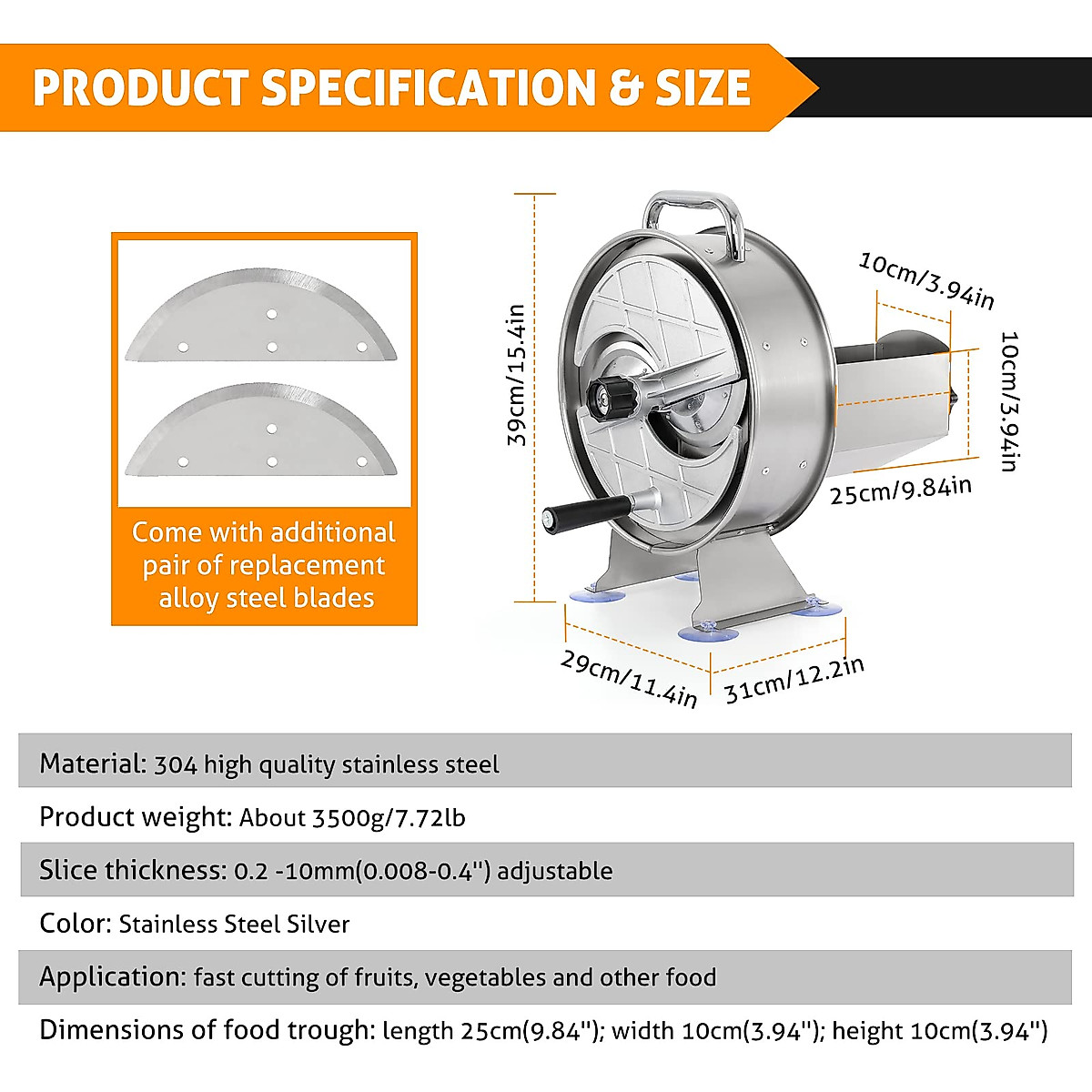 WICHEMI Commercial Slicer Machine Manual Vegetable Fruit Slicer Food Slicing Machine Stainless Steel Vegetable Cutter for Potatoes Lemons Tomatoes Onions