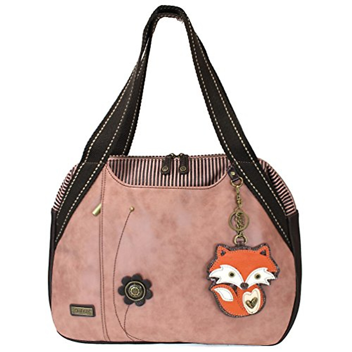 Chala Handbags Dust Rose Shoulder Purse Tote Bag with Dog Key Fob/coin purse (Fox)