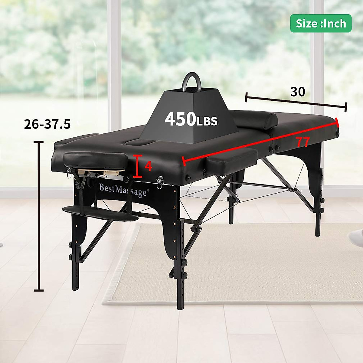 BestMassage Massage Table Portable Massage Bed Spa Bed 30 Inches Wide Height Adjustable 2 Fold PU Lash Bed with Half Bolster Oxford Cloth Backpack for Spa Footmassage Facial CareSpa Tattoo,Black