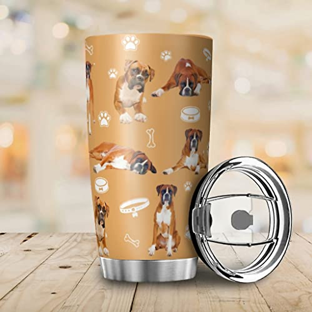 WmhrYpzhL Boxer Travel Mug Dog Coffee Cup Stainless Steel Insulation Tumbler with Lid For Ice Drinks＆Hot Beverage Gifts Boxer