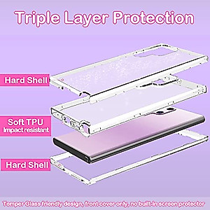 Coolwee Crystal Glitter Full Protective Case for Samsung Galaxy S23 Ultra 5G - 6.8" Heavy Duty Hybrid 3 in 1 Rugged Shockproof Women Girls Transparent Shiny Clear Bling Sparkle