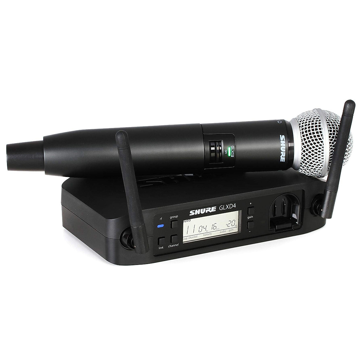 Shure GLXD24/SM58 Microphone System with GLXD4 Receiver and GLXD2 Handheld Transmitter with SM58 Vocal Mic Capsule