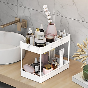 SPACELEAD 3 Tier Rolling Cart with Wheels, Storage Craft Art Trolley Organizer Serving, 3 Hanging Baskets Easy Assembly, for Office, Living Room, Kitchen, White