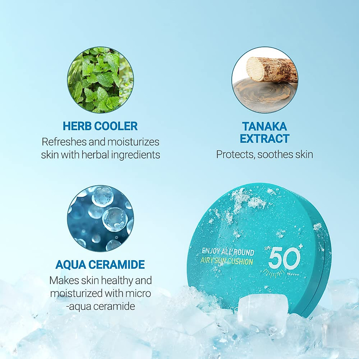 SCINIC Enjoy All Round Airy Sun Cushion EX SPF50+PA++++0.88oz (25g) | Cooling UV Protection & Natural Tone-up From Face To Body For All Family Members | Korean Skincare