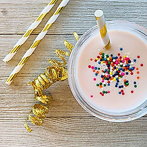 Gold Foil Paper Straws - Striped - Valentine - Wedding Party Supply - 7.75 Inches - 100 Pack - Outside the Box Papers Brand